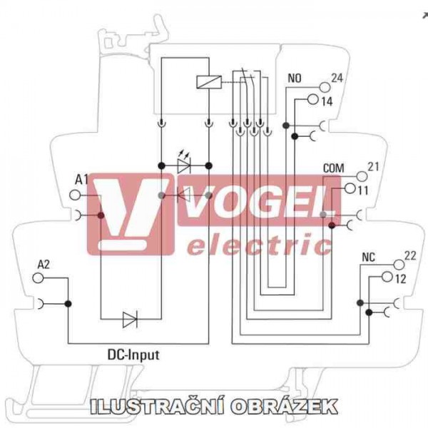 TRS 24VDC 2CO paticové relé, 2 přepínací kontakty, 8A/250VAC/DC, LED ...